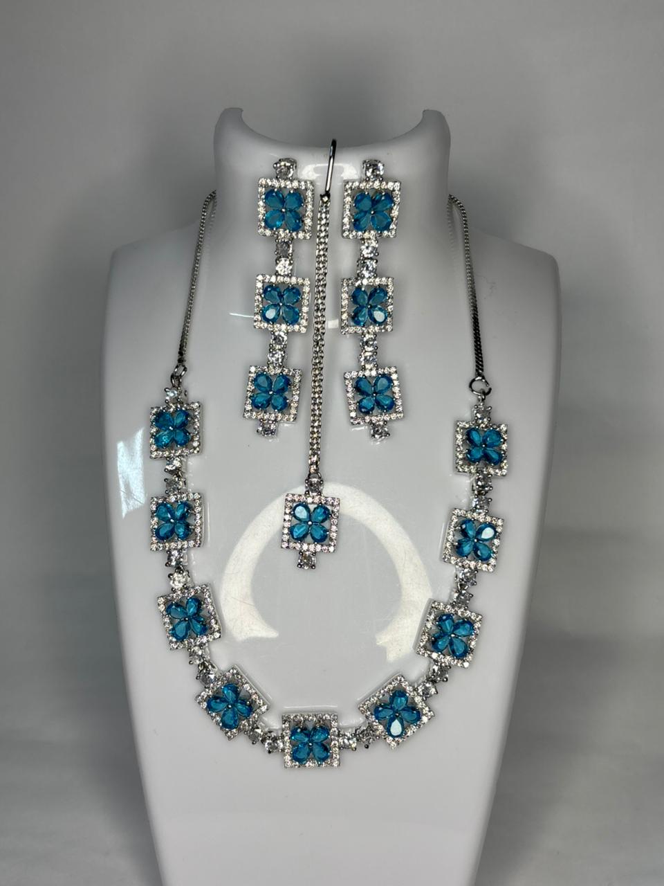 Blue American Diamond Flower set – Jewel&Thread